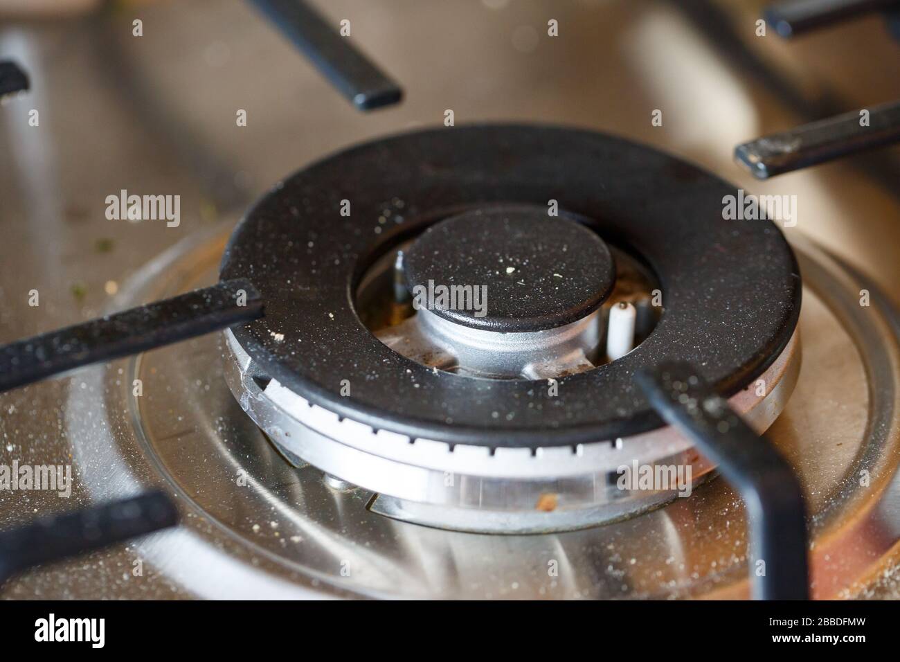 dirty steel gas surface for cooking after use by the cook Stock Photo ...