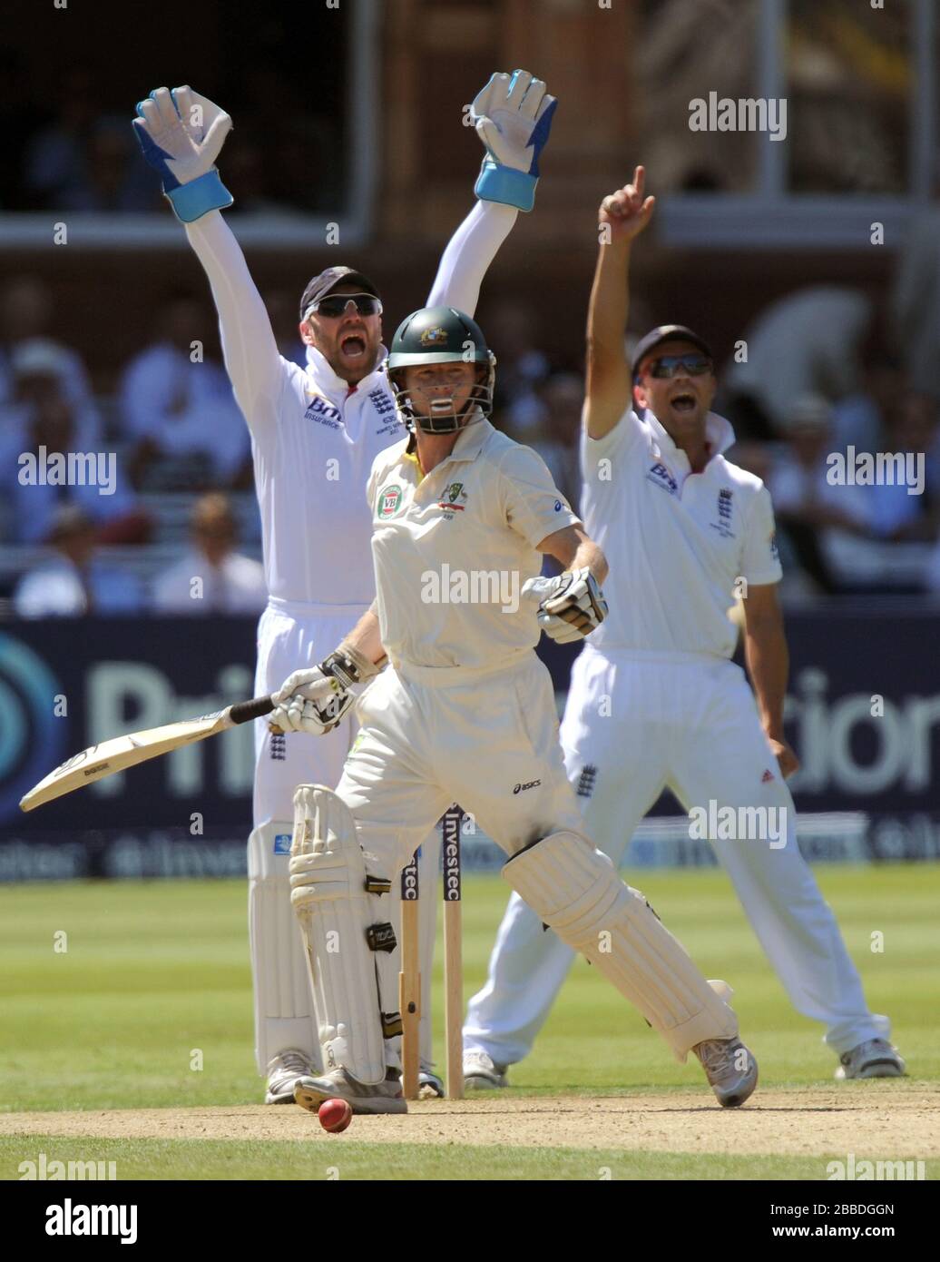 England's Matt Prior (left) and Jonathan Trott (right) celebrate as ...