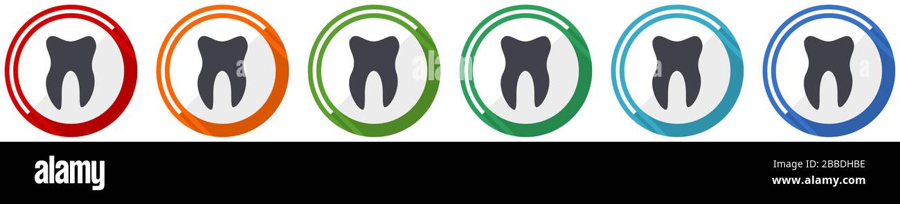 Tooth icon set, flat design vector illustration in 6 colors options for ...