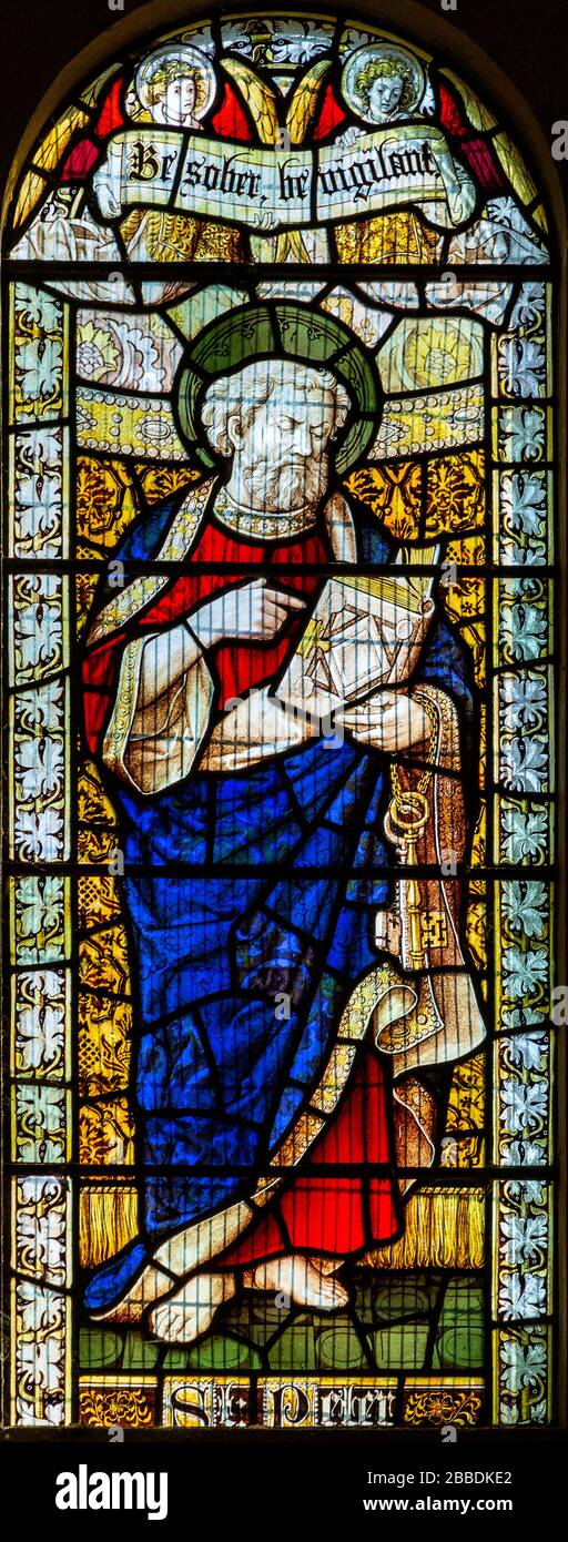 Stained glass window of Saint Peter, Flixton church, Suffolk, England ...