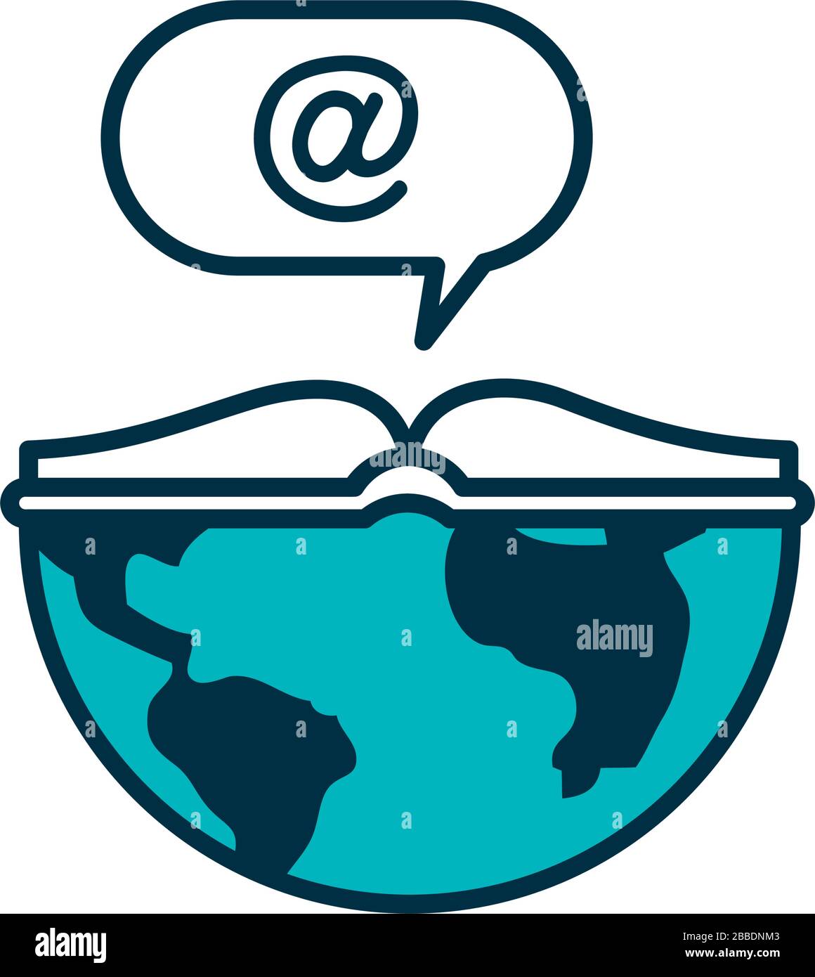 half earth planet with education book and speech bubble icon over white ...