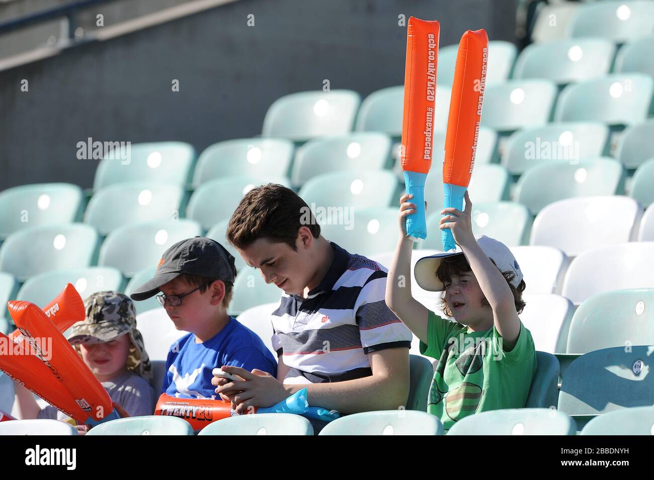 The crowd enjoy the action from the stands at the Kia Oval Stock Photo ...