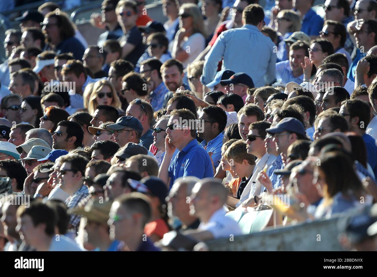 The crowd enjoy the action from the stands at the Kia Oval Stock Photo ...