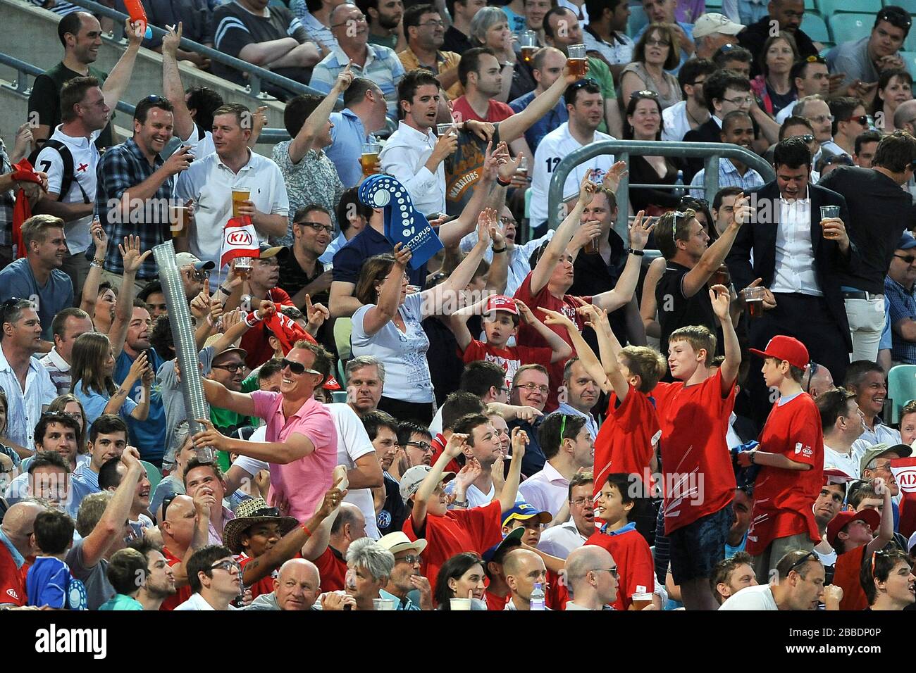 The crowd enjoy the action from the stands at the Kia Oval Stock Photo ...