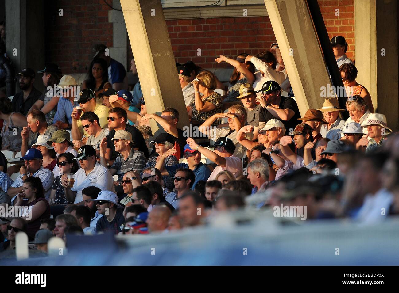 The crowd enjoy the action from the stands at the Kia Oval Stock Photo ...