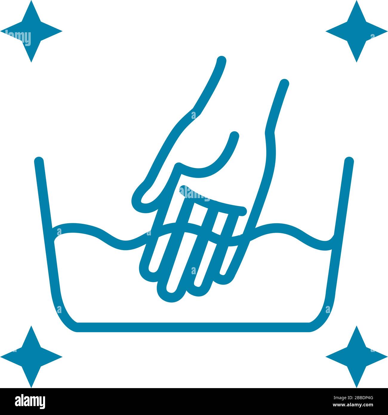 hand in a cleaning bucket icon over white background, line style ...