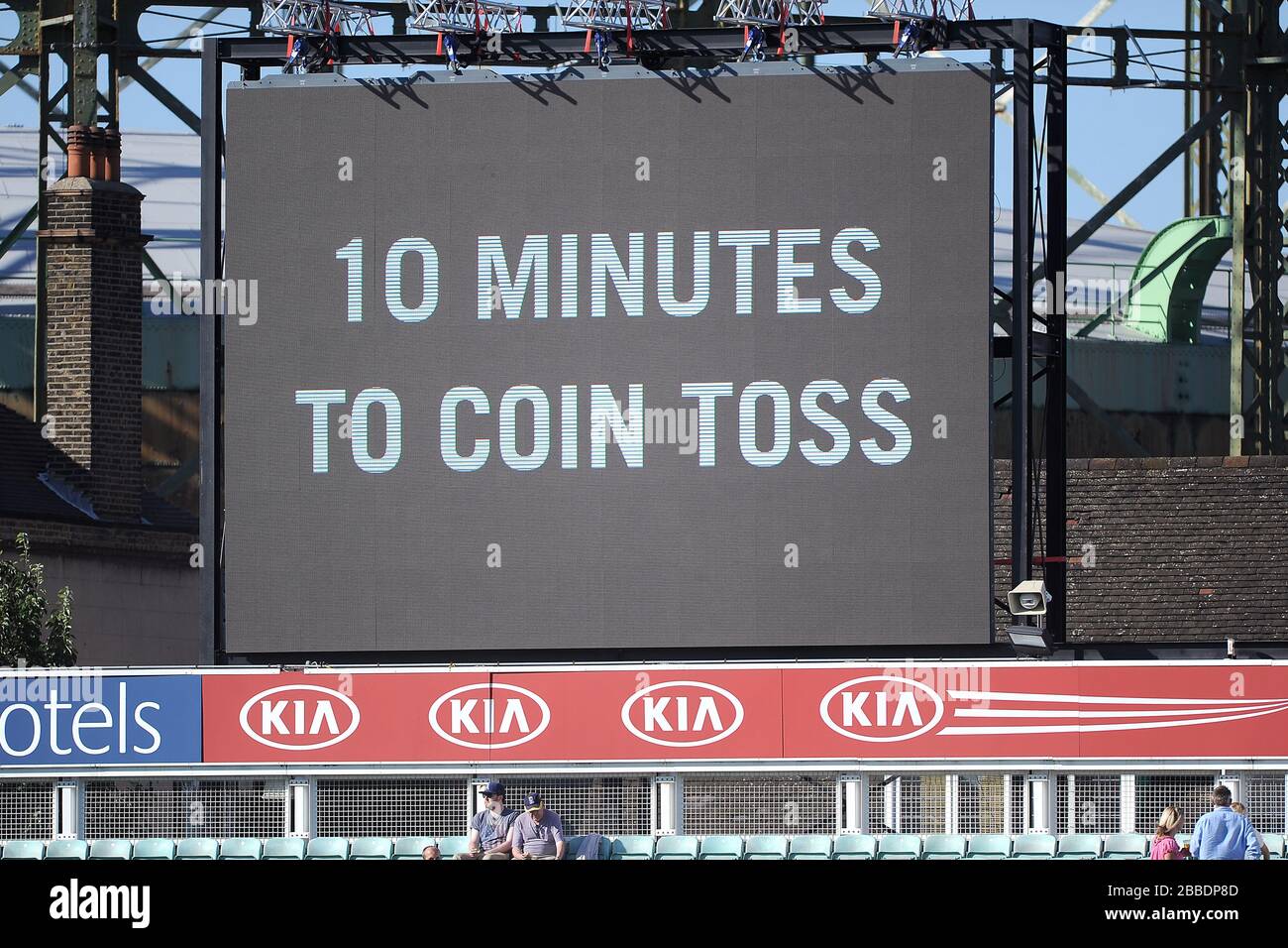 The electronic billboard announces the coin toss in the early evening ...