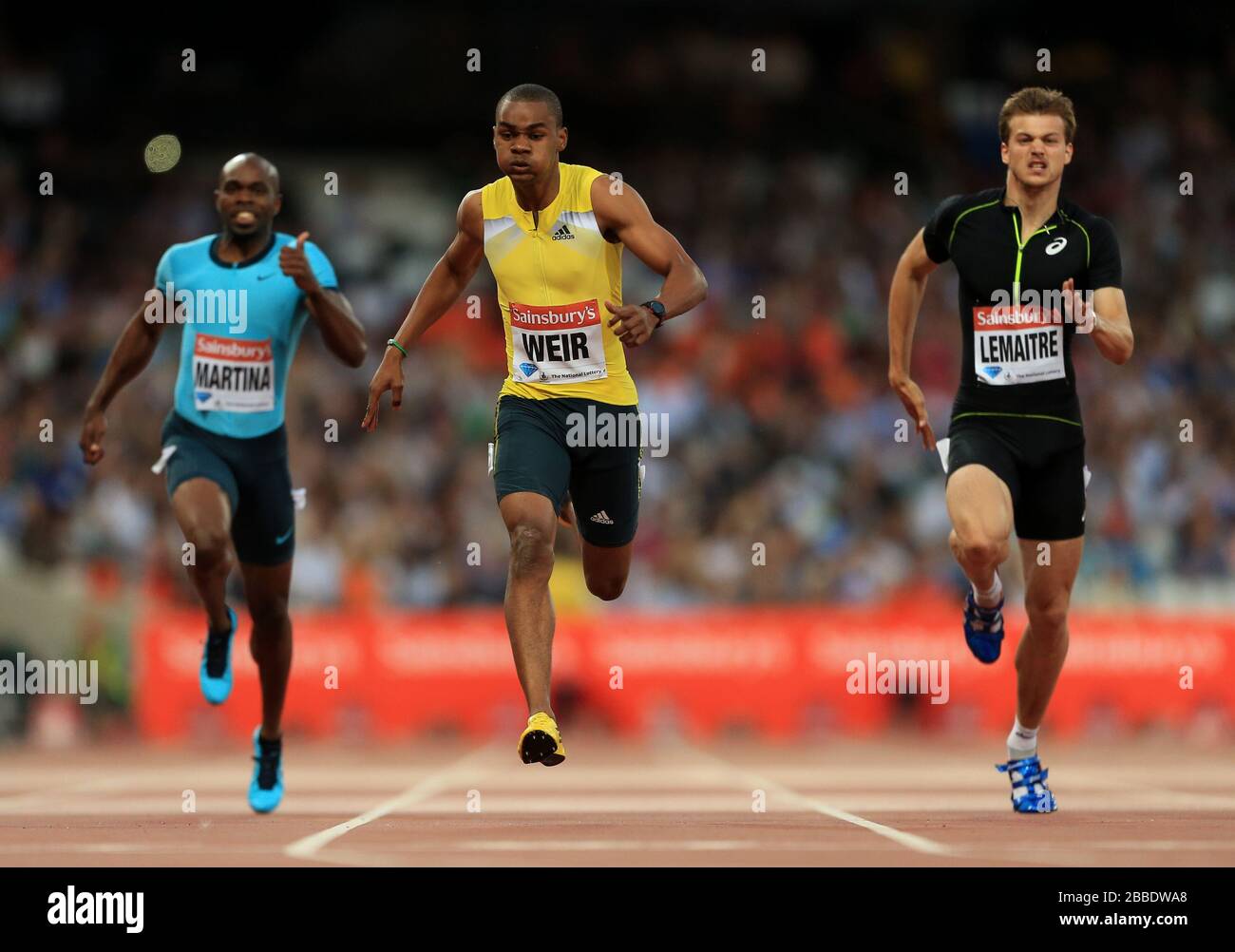 Jamaica's Warren Weir (centre) wins the Men's 200 metres Stock Photo ...