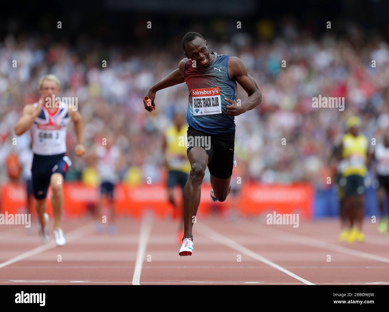 Jamaica's Usain Bolt wins the 4x100 metres relay for the Racers track ...
