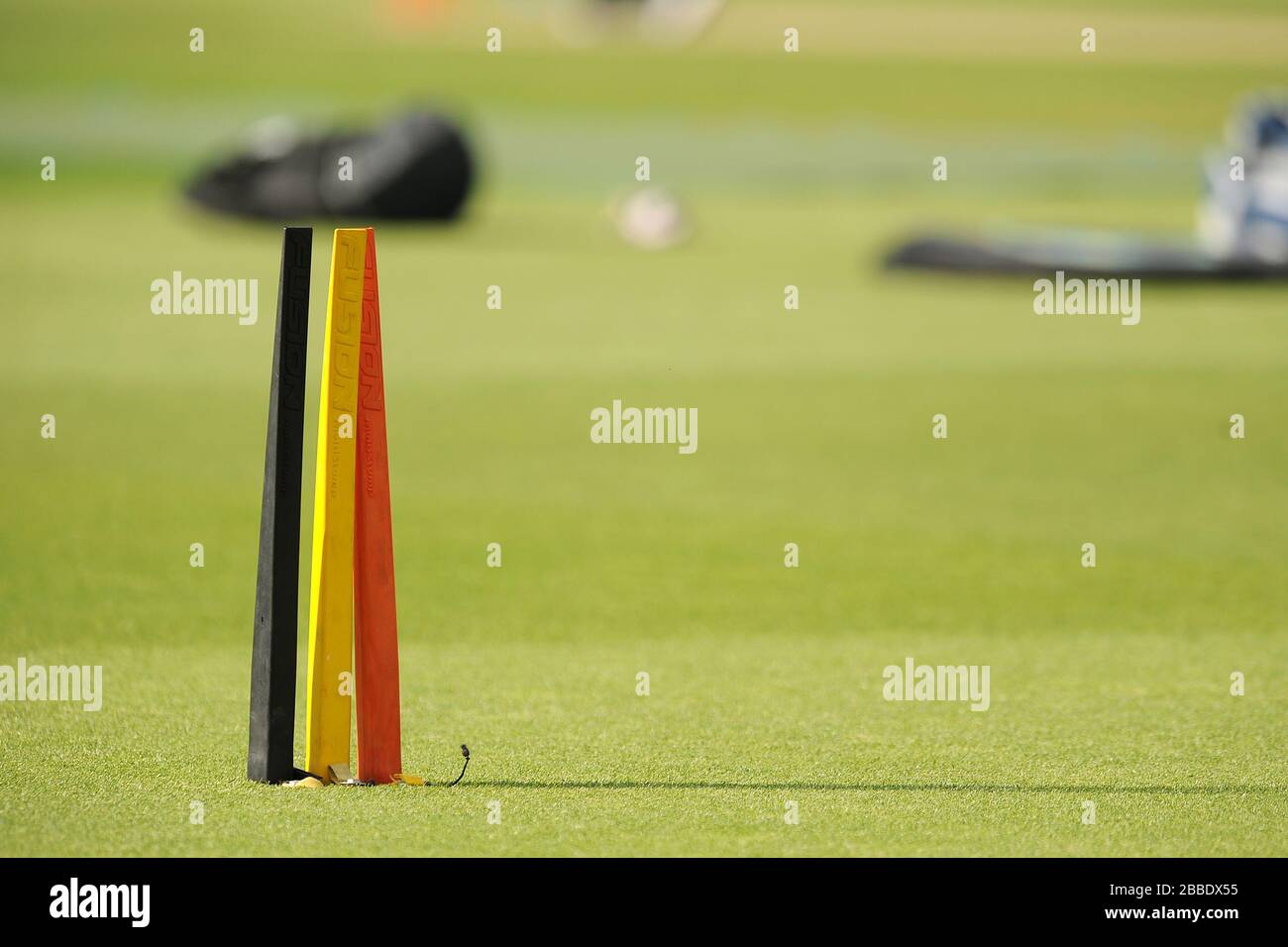 Training stumps during warm up Stock Photo - Alamy
