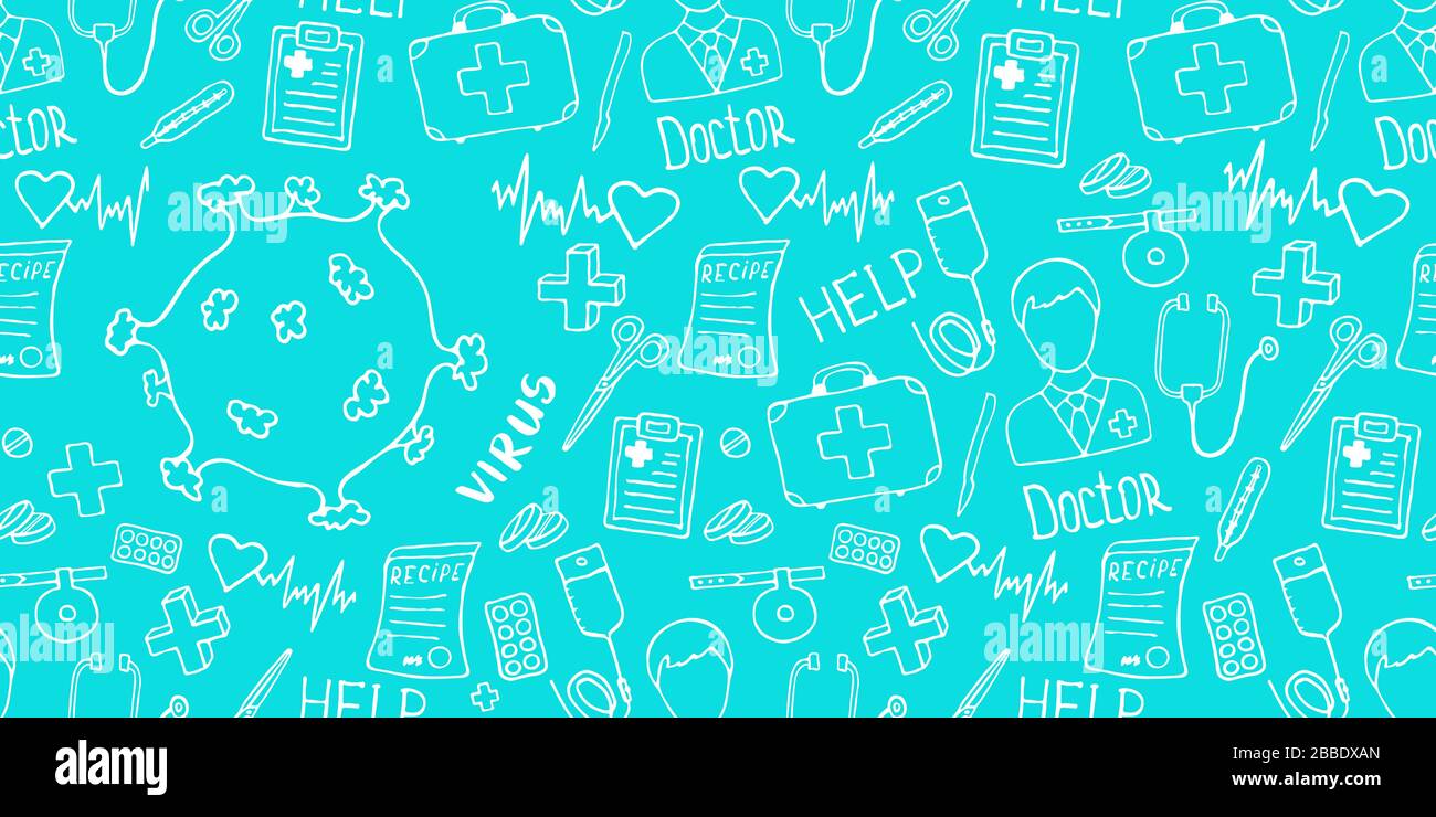 Medical background with virus icon. Medicine seamless doodle pattern ...