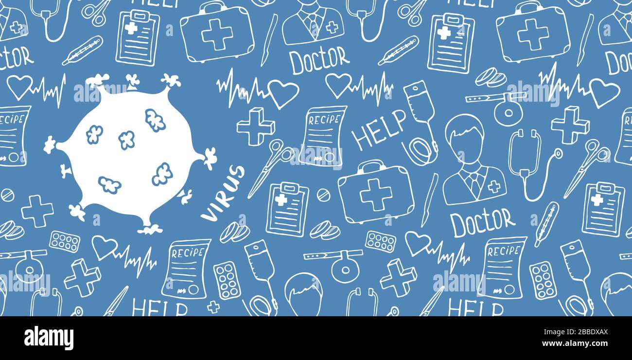 Medical background with virus icon. Medicine seamless doodle pattern ...