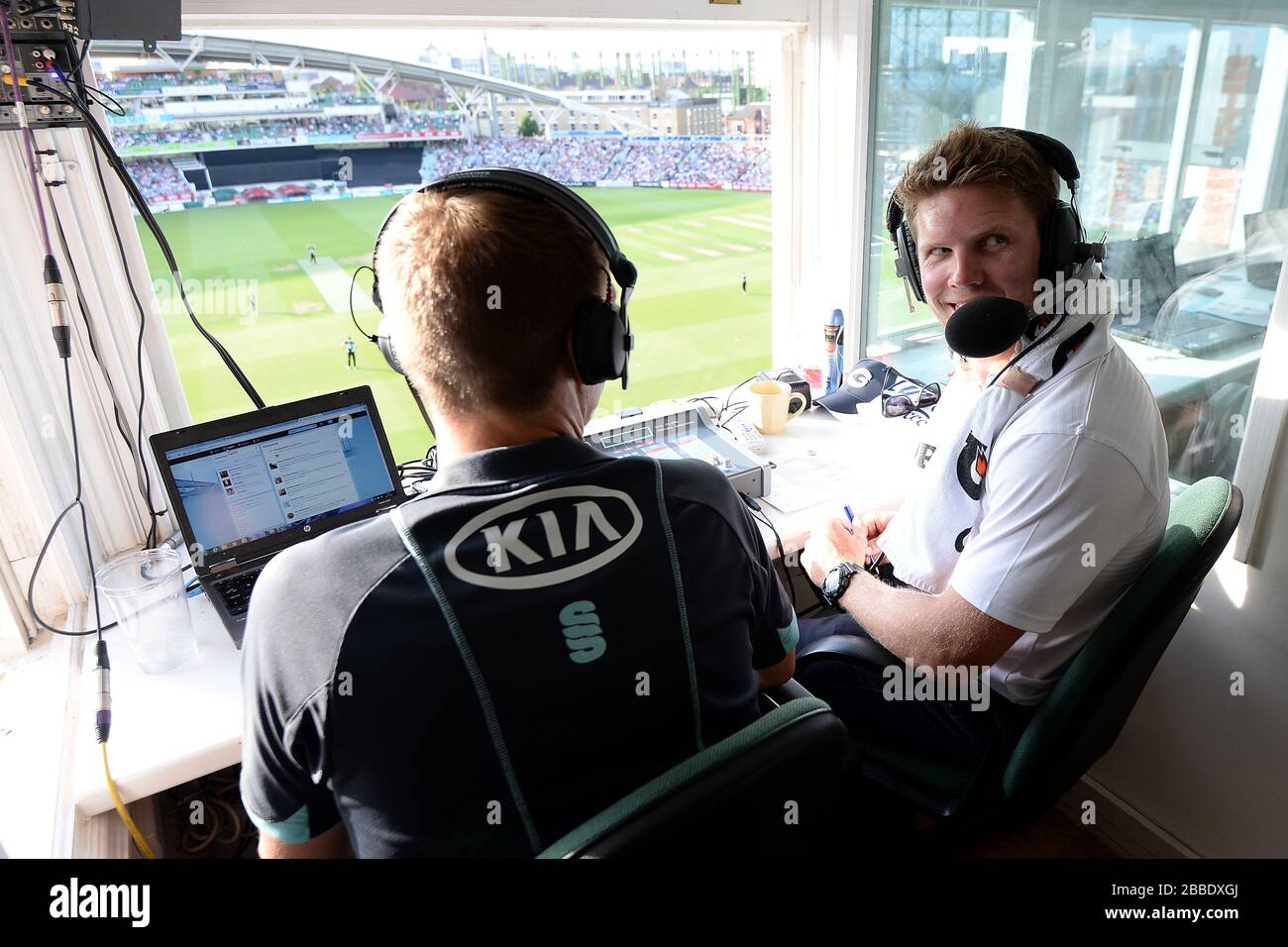 Surrey's Stuart Meaker in the commentary box Stock Photo - Alamy