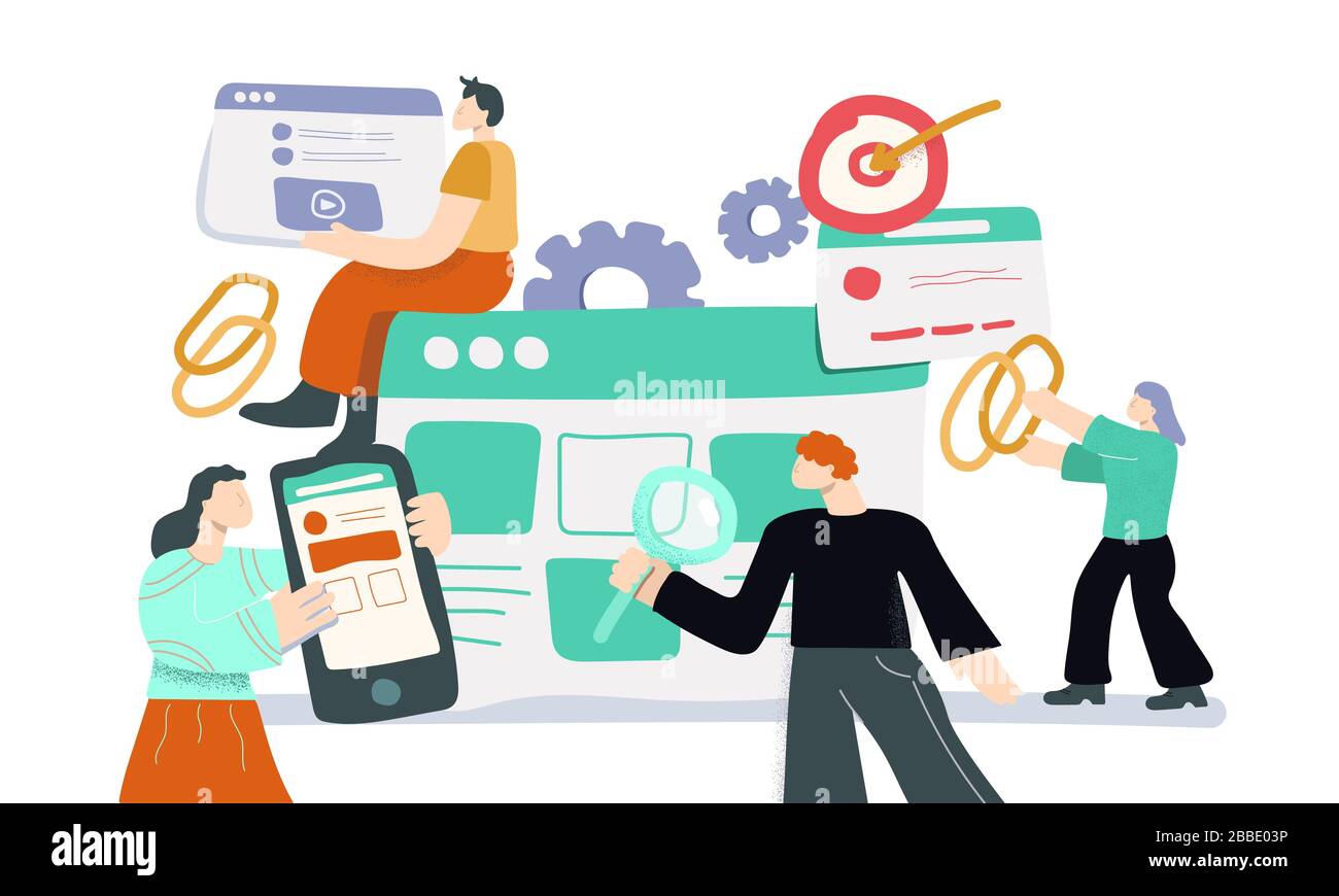 Cartoon people working as team link building development connection ...