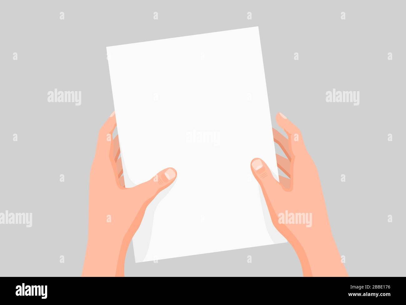 Cartoon human hands hold clear paper sheet template vector graphic ...
