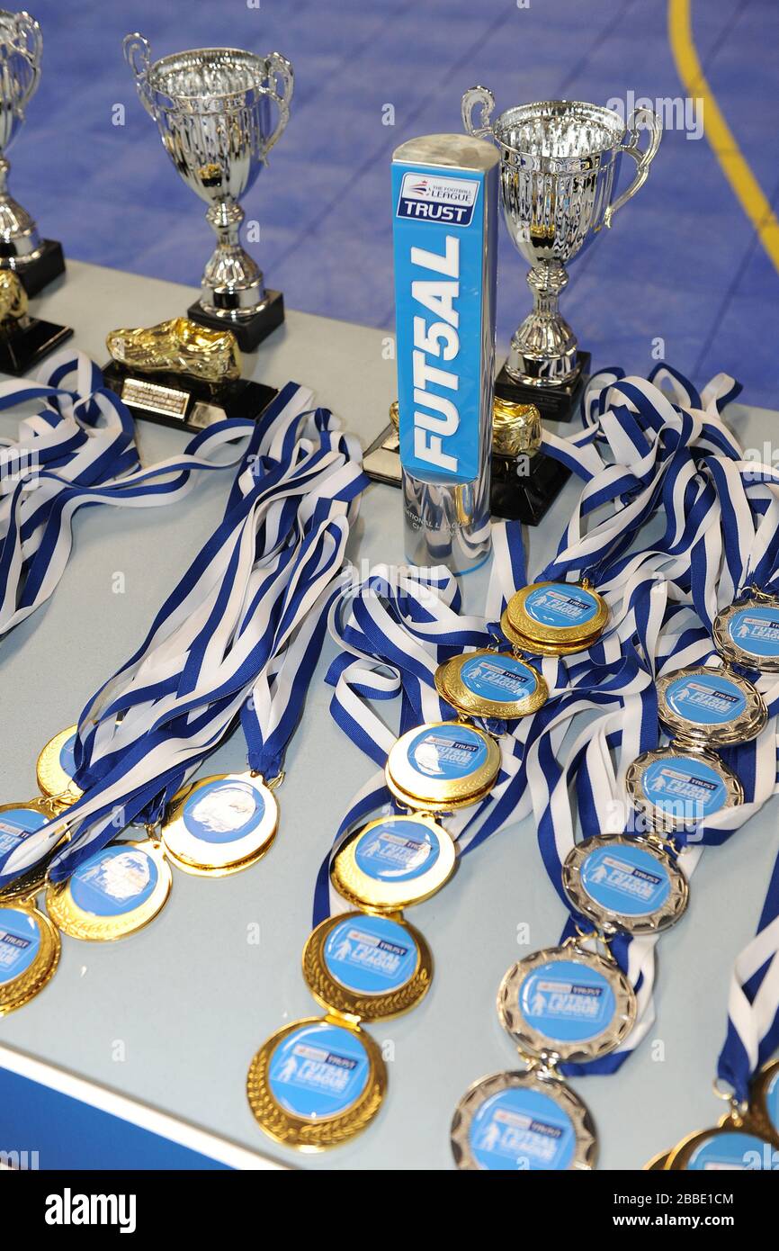 The Football League Trust Futsal trophy and medals before the matches ...