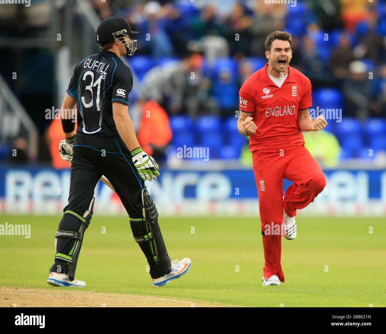 England's James Anderson celebrates clean bowling New Zealand's Martin ...