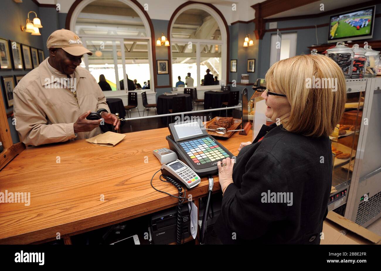 Staff serve fans in a coffee shop in the presidents tea room inside the ...