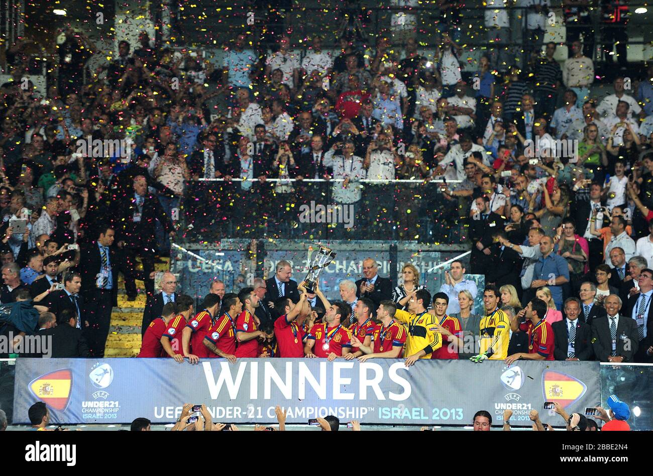 Spain players lift the UEFA European Under 21 Championship trophy Stock ...