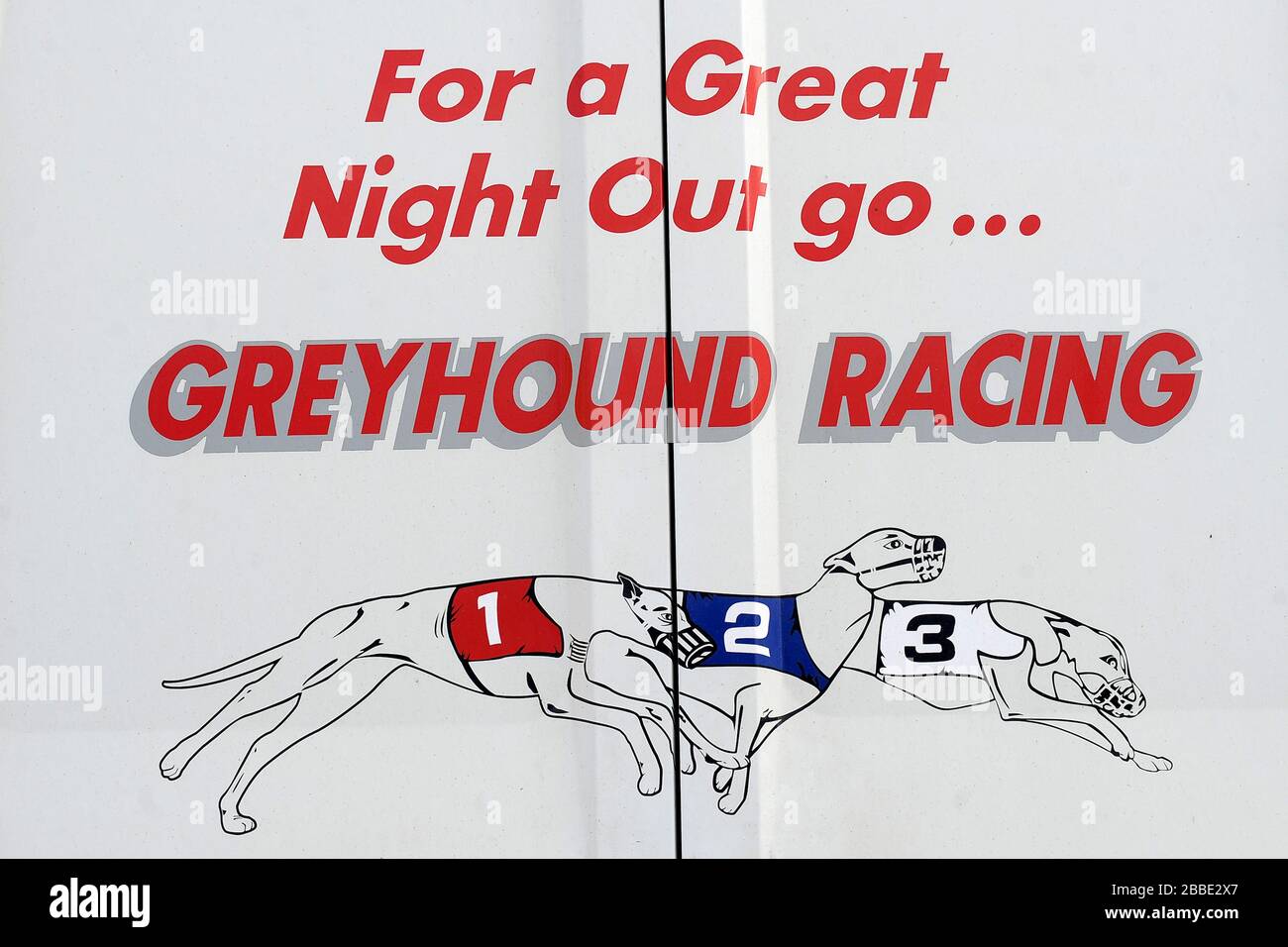 General view of the greyhound racing signage outside of Wimbledon ...