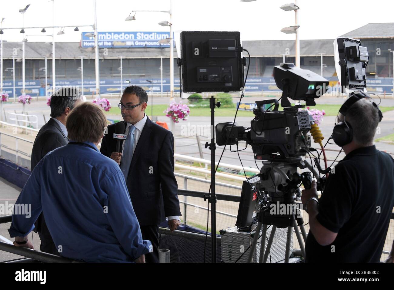 Sky Sports television crew set up before the evenings racing Stock ...