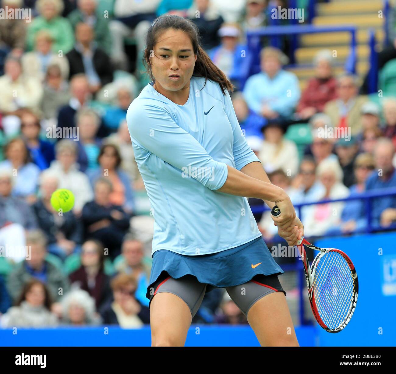 USA's Jamie Hampton in action against Denmark's Caroline Wozniacki ...