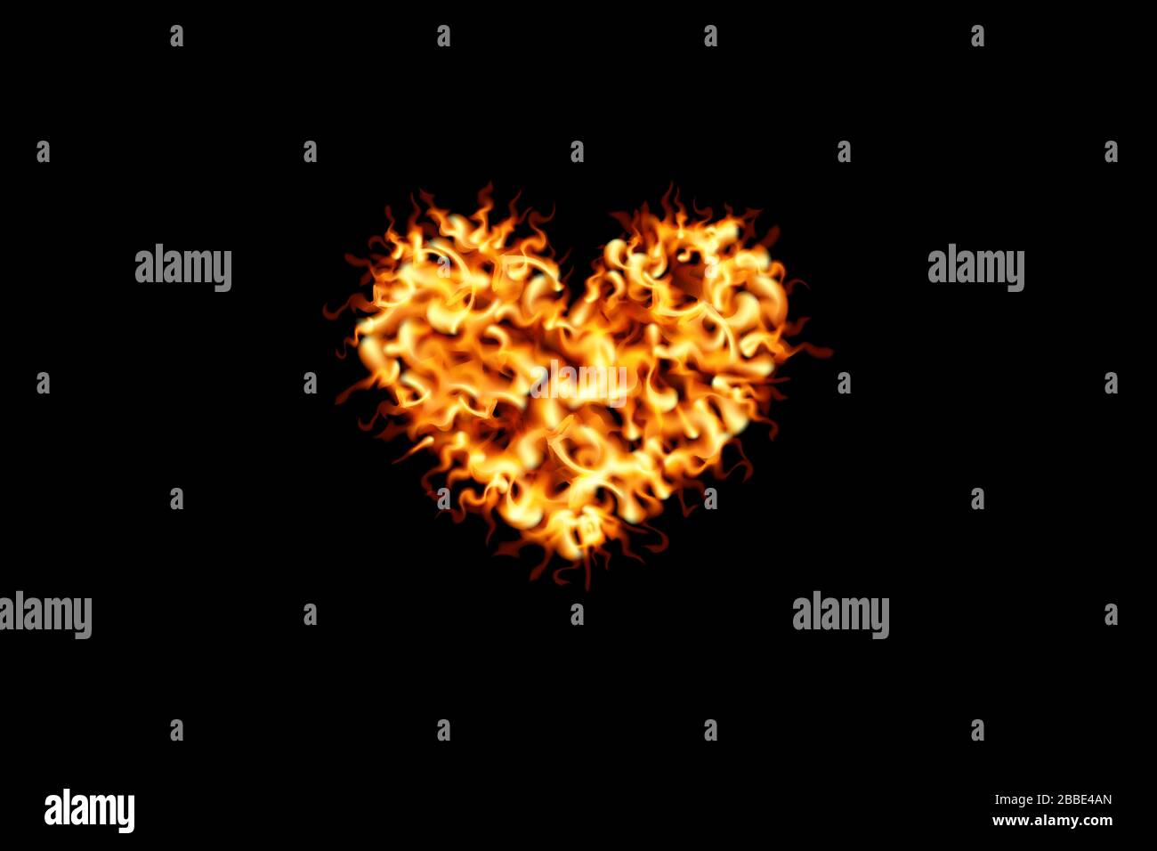 Heart in fire. Vector illustration on black background. Valentine day ...