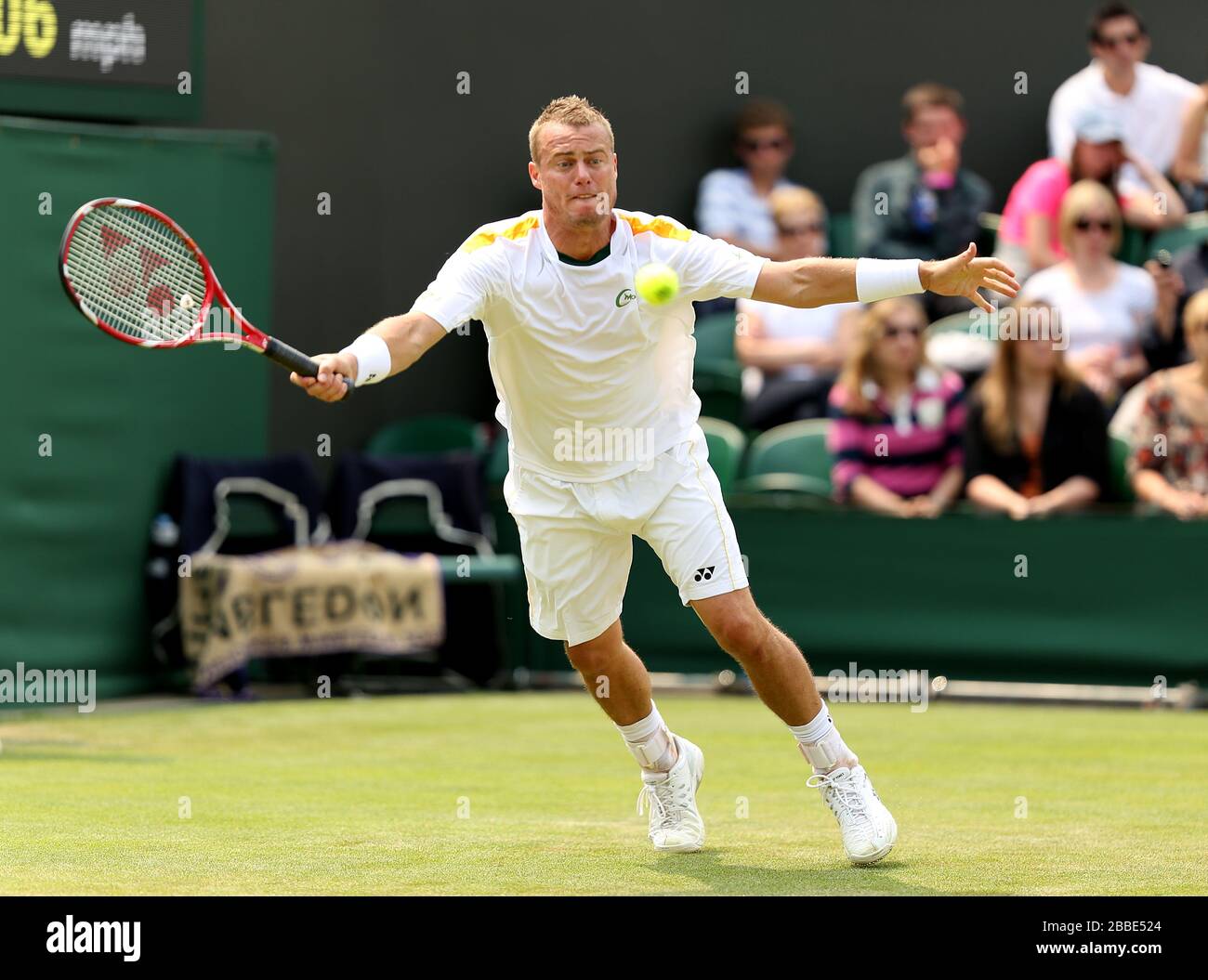 Australia's Lleyton Hewitt in action against Germany's Dustin Brown ...