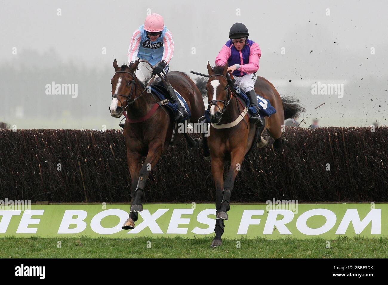 Race winner Niceonefrankie ridden by Aidan Coleman (L) jumps the last ...
