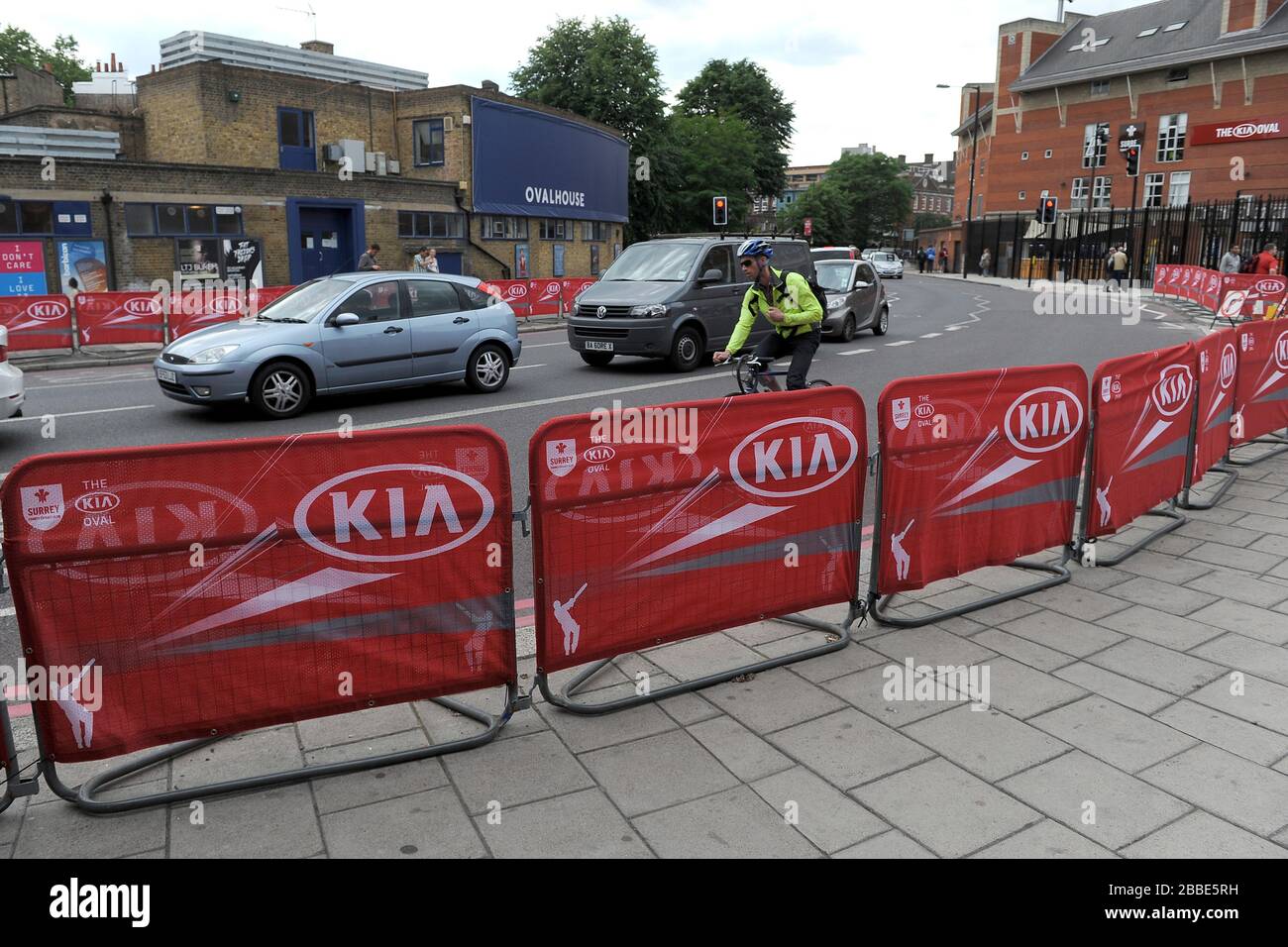 Kia Barriers line the streets around the Oval before the match Stock ...
