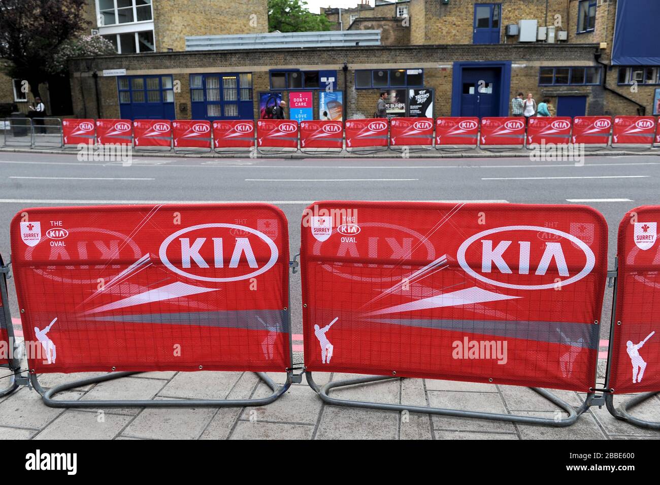 Kia Barriers line the streets around the Oval before the match Stock ...