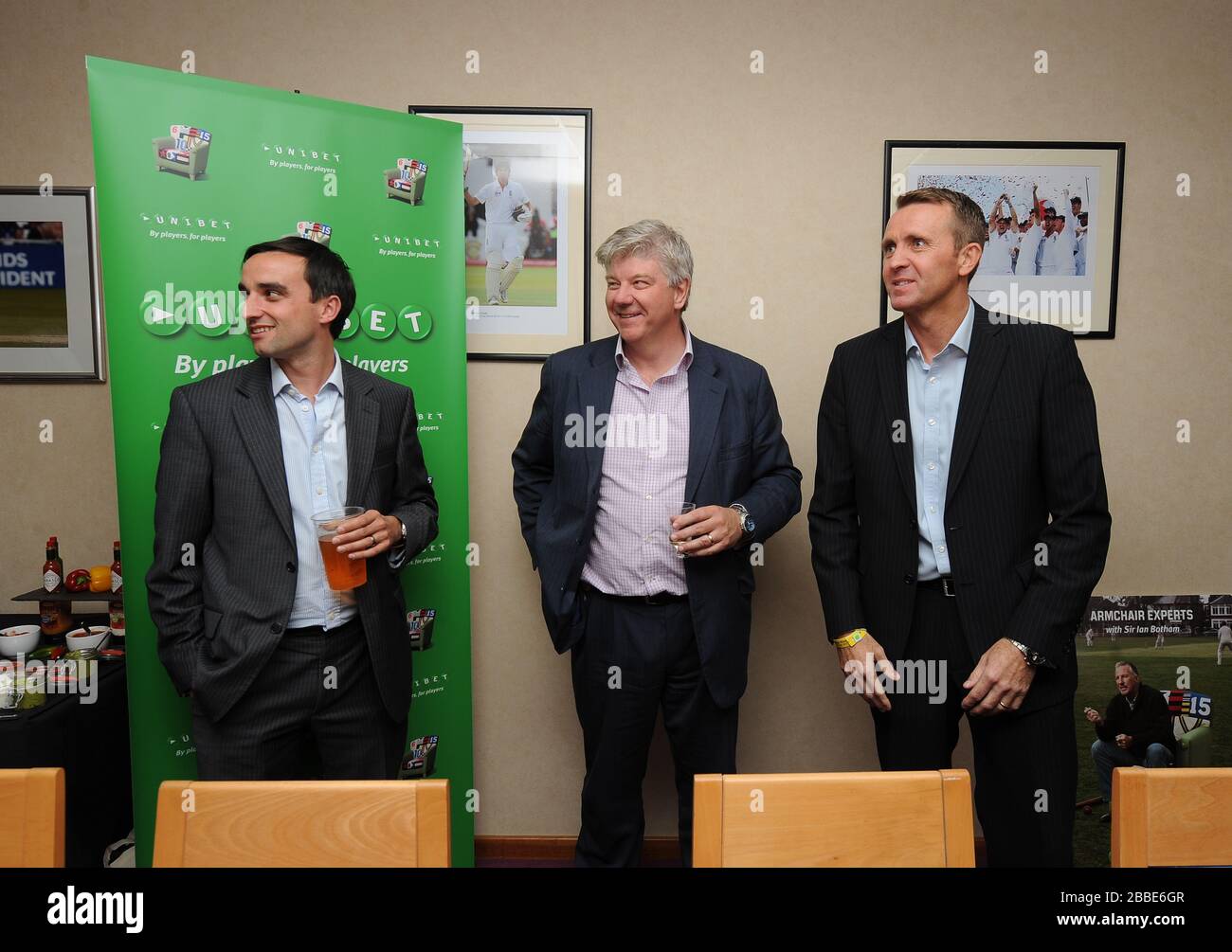 Former England cricketer Dominic Cork (right) in a hospitality box ...