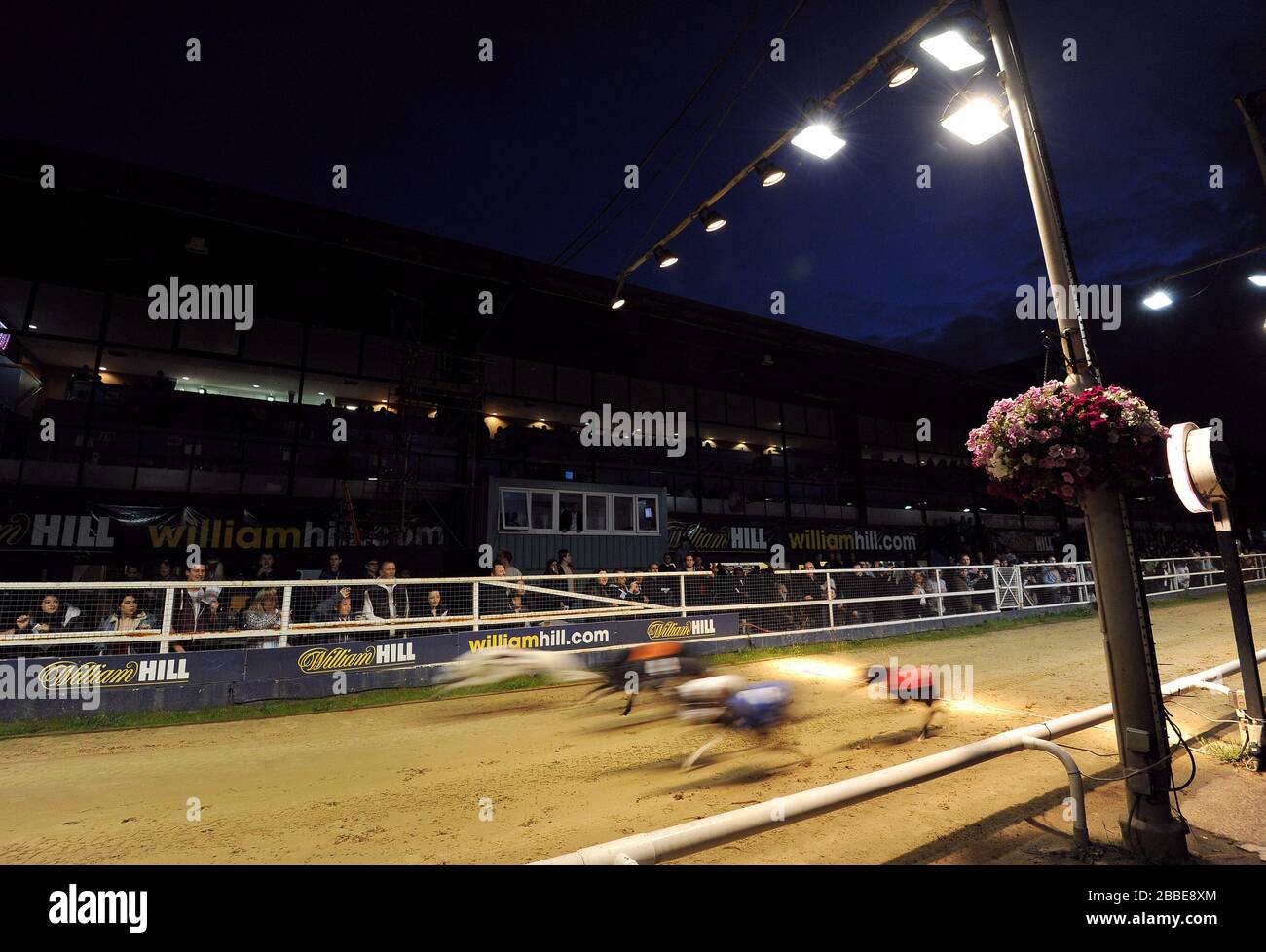 General view of the action at Wimbledon Stadium at night under the ...