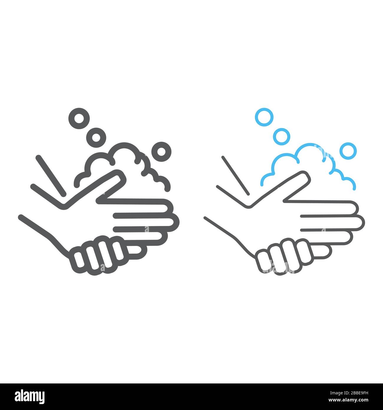 Washing hands with soap line and line color icon, wash and hygiene ...