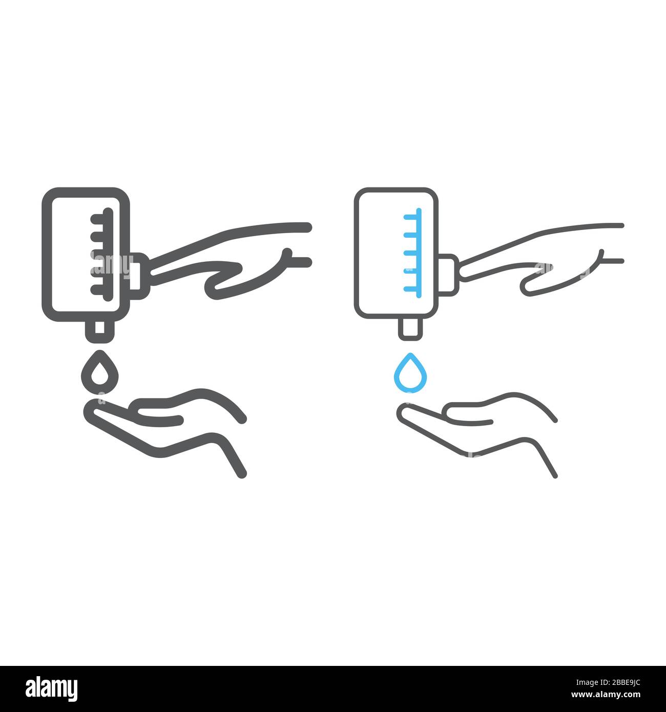 Press button hand to pump liquid soap line and color line icon, wash ...