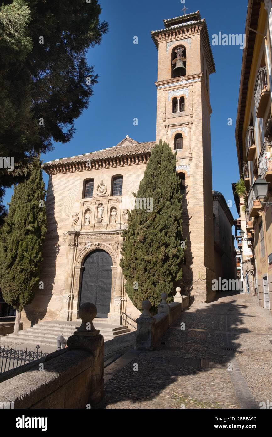 Plaza de Santa Ana, Granada, Spain - 4th March 2020 - side street next ...