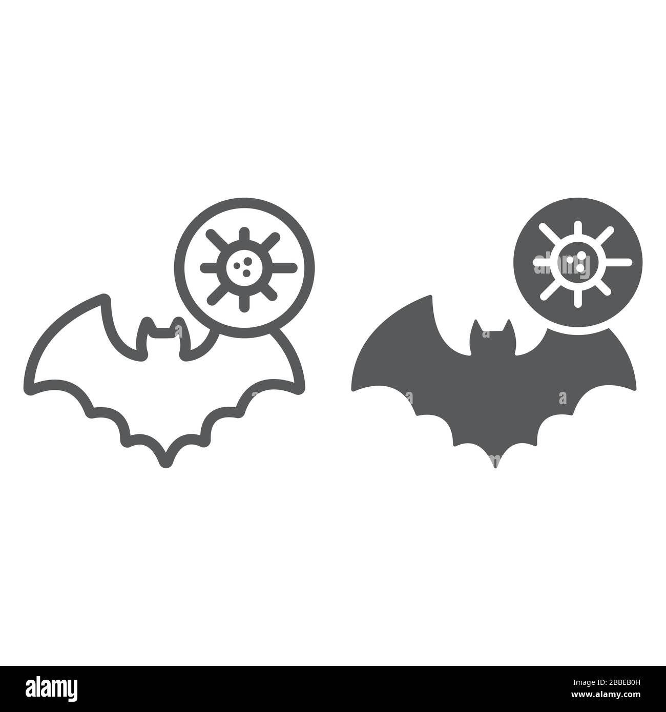 Bat coronavirus line and glyph icon, virus and microorganism, covid 19 ...