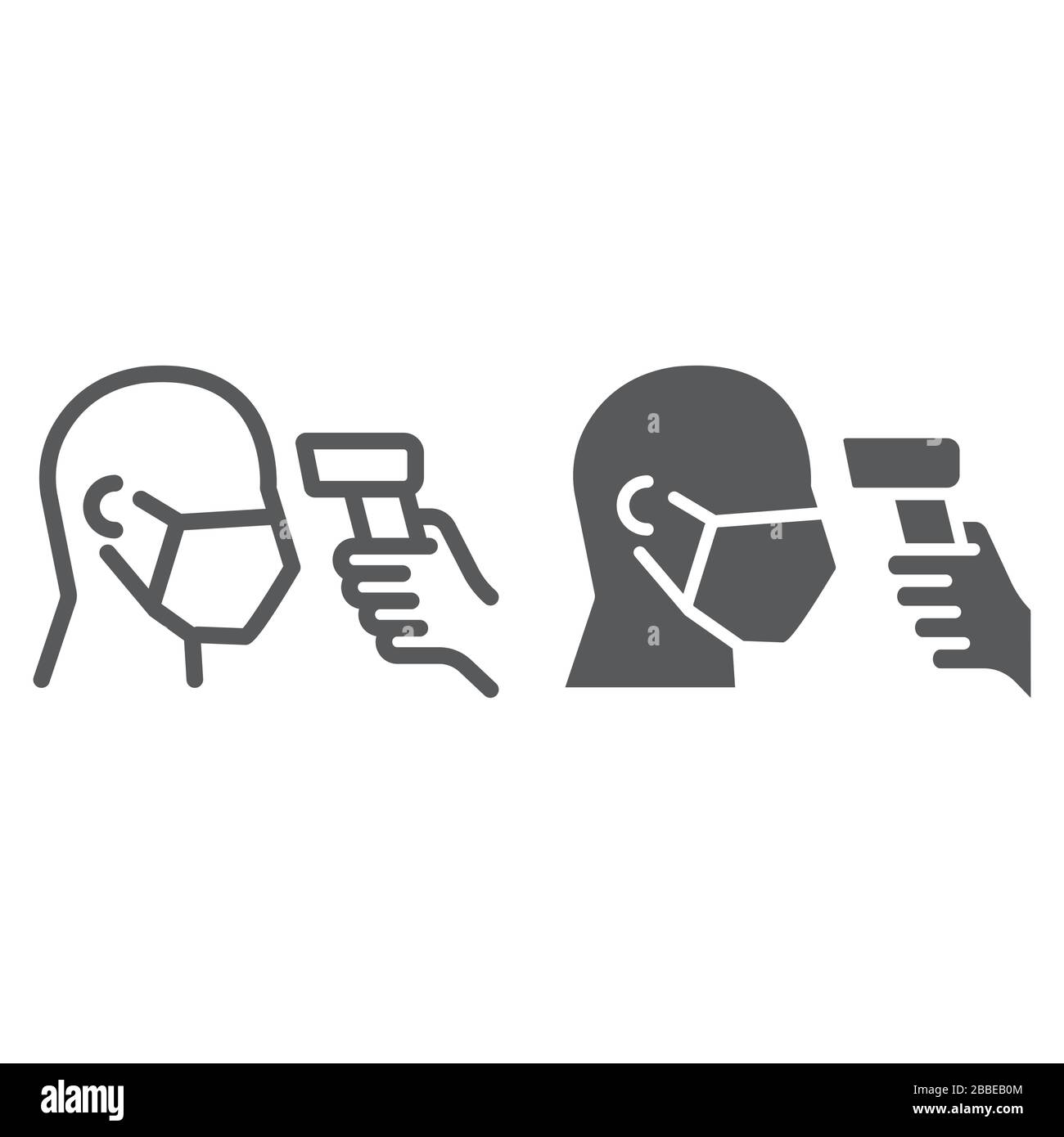 Checking body temperature line and glyph icon, coronavirus and covid 19 ...
