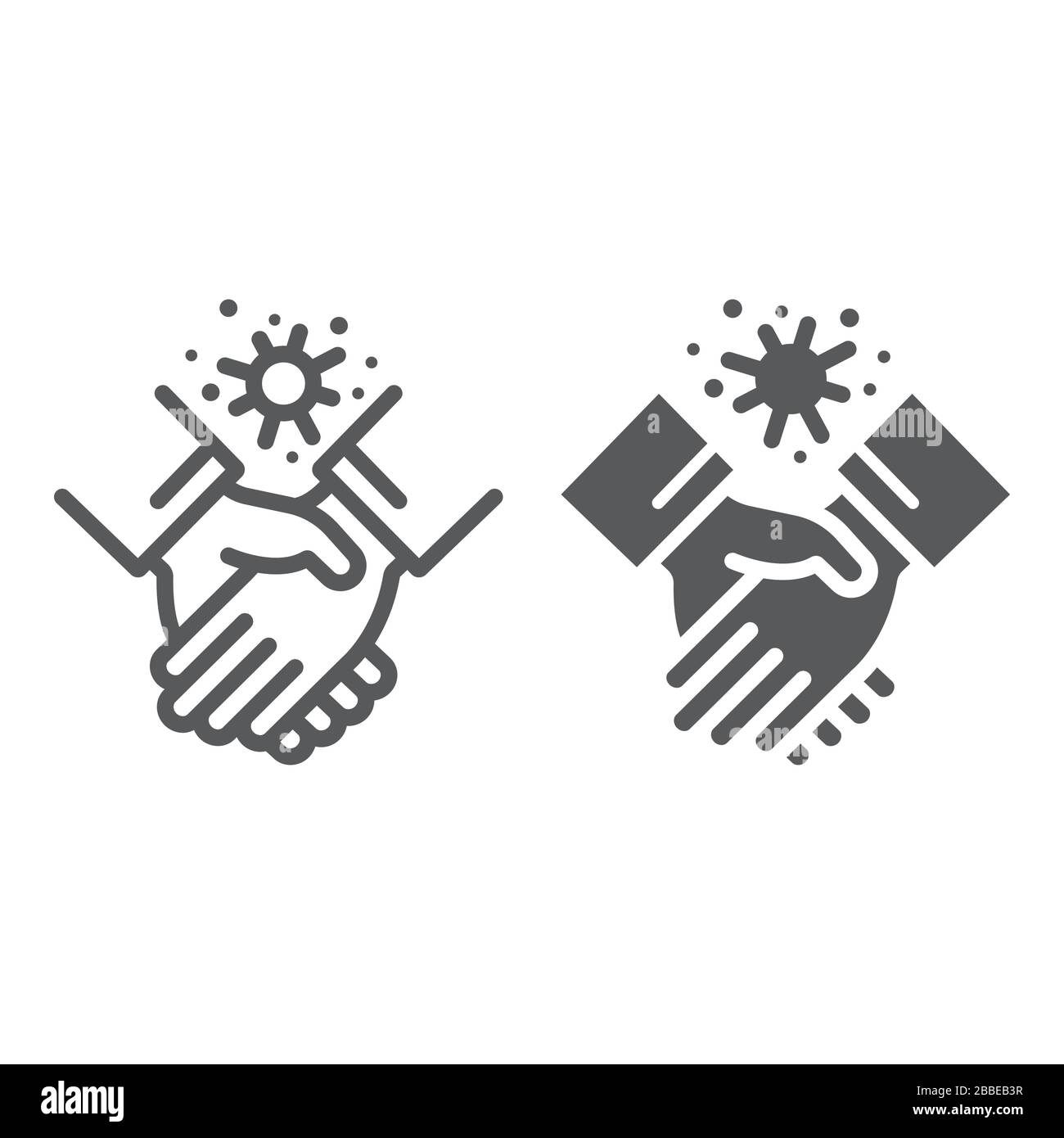 Contagion handshake line and glyph icon, virus and protection, covid 19 ...