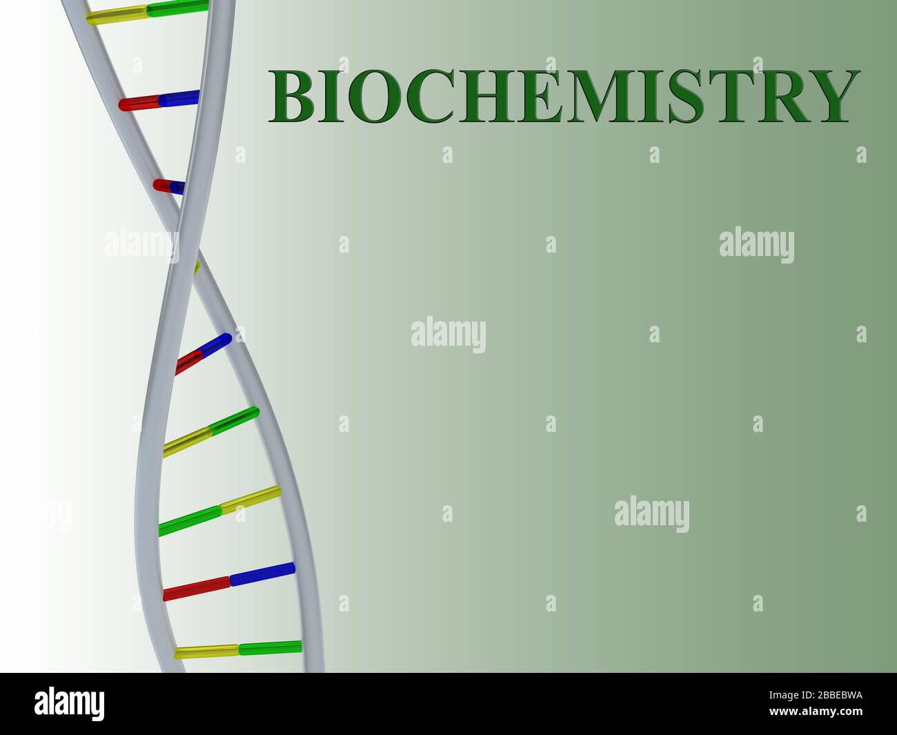 3D illustration of BIOCHEMISTRY script with DNA double helix , isolated ...