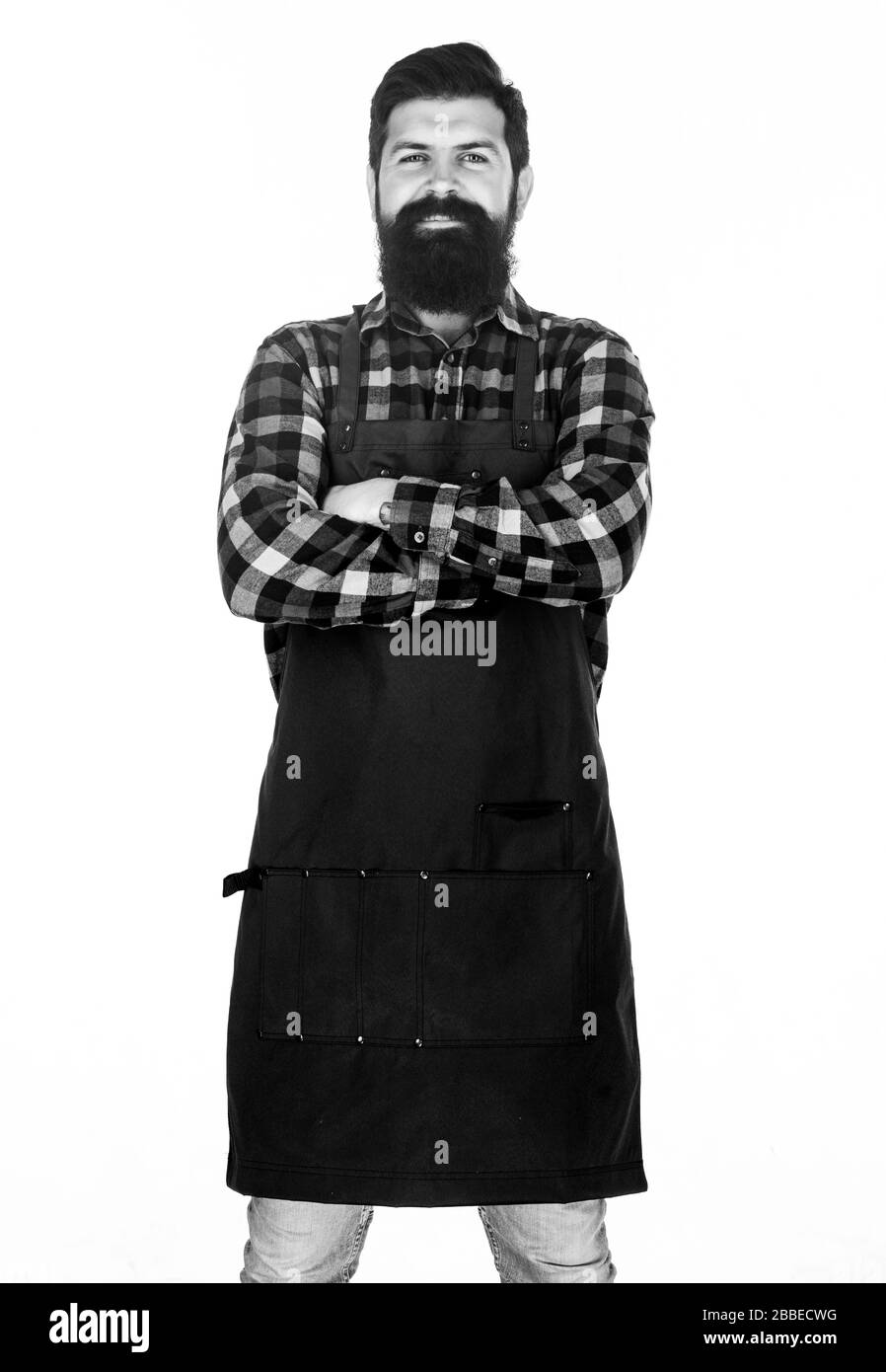 Keeping his arms crossed with confidence. Master chef isolated on white ...