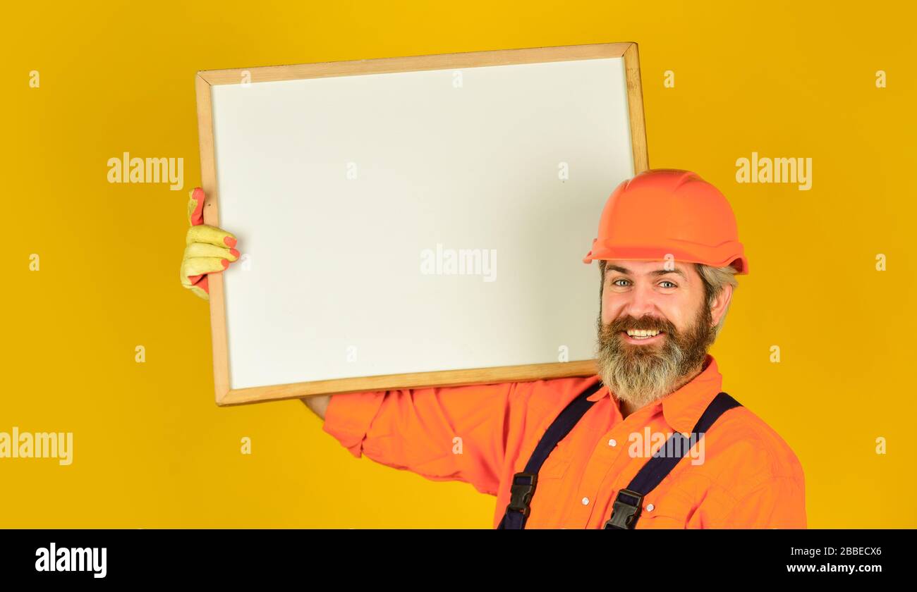 Skilled architect. Architect worker hold flip chart. present flip-chart ...