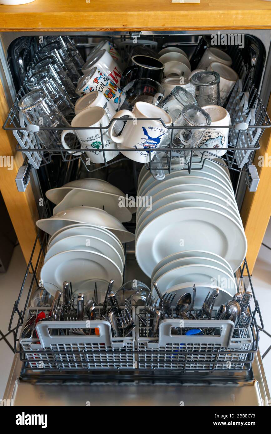 Dishwasher, full of clean dishes Stock Photo - Alamy