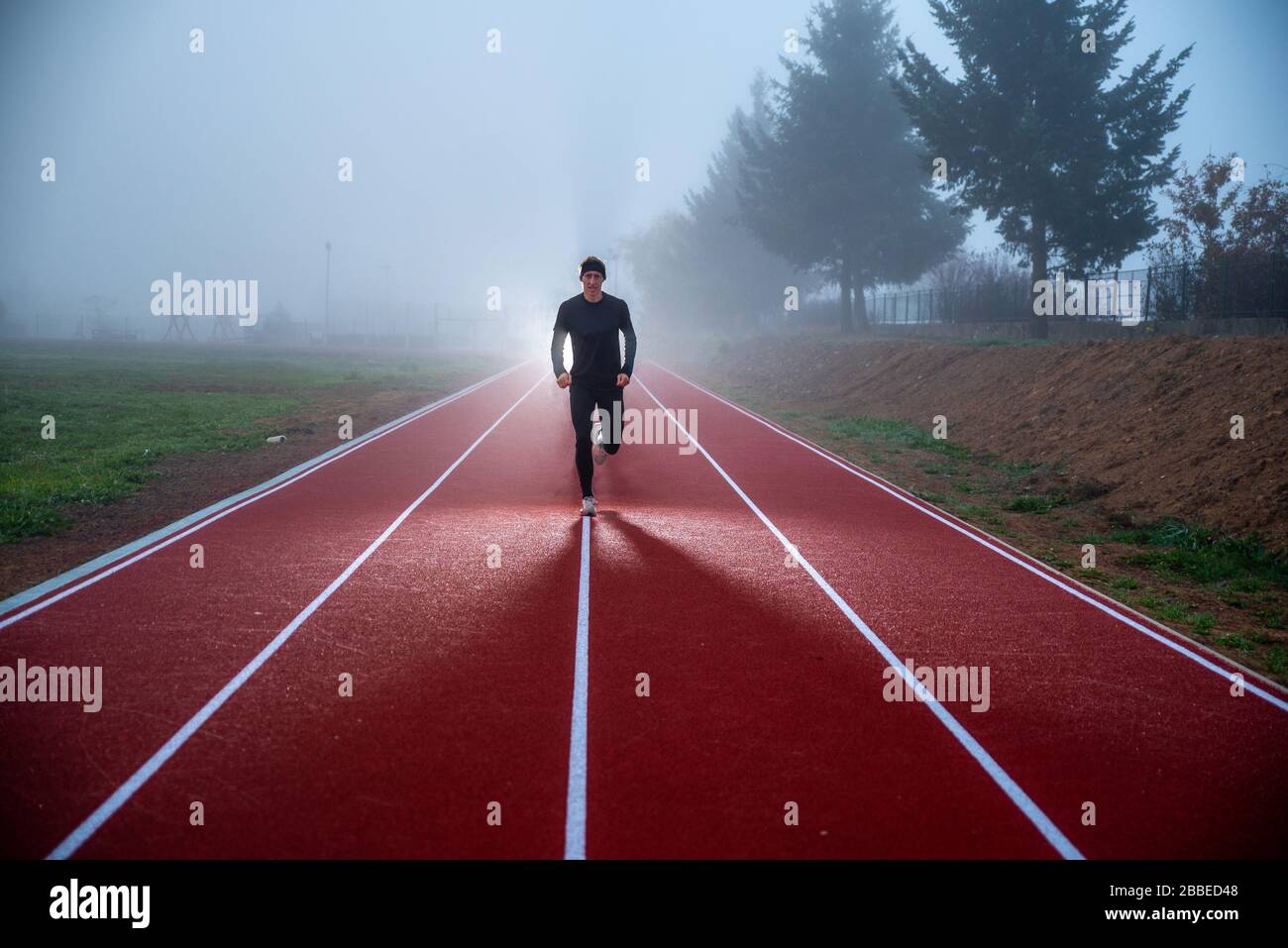 Running concept photo. Athlete silhouette, active man run and jump in ...