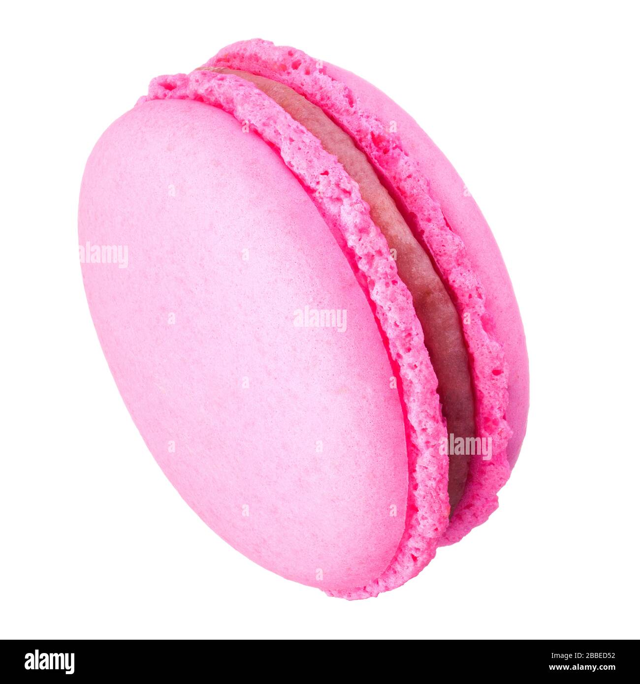 Macro photo of french pink rose macaroon or macaron isolated on white ...