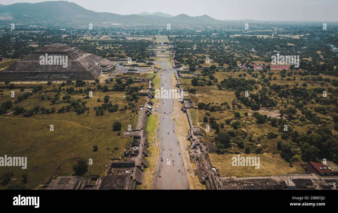 Aerial view of Pyramid of the Sun. Teotihuacan. Mexico. View from the ...