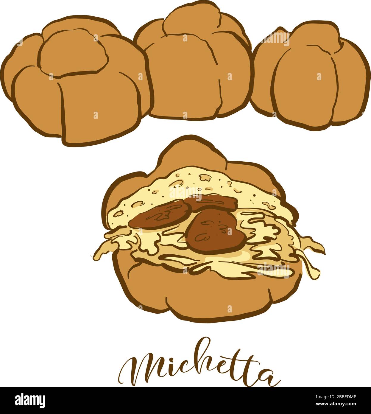 Colored drawing of Michetta bread. Vector illustration of Leavened food ...