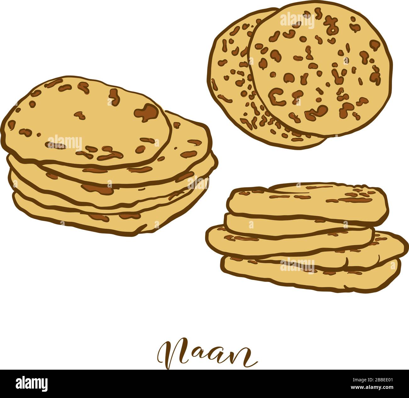 Colored drawing of Naan bread. Vector illustration of Flatbread food ...
