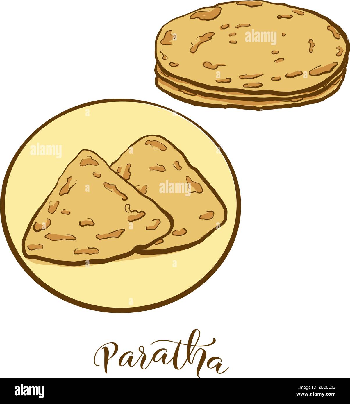 Colored Drawing Of Paratha Bread Vector Illustration Of Flatbread Food