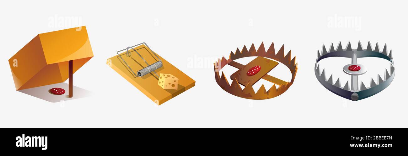 Set of various cartoon animal trap isolated on white background Stock ...